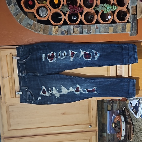 torrid | Jeans | Torrid Distressed Blue Plaid Print Boyfriend Jeans ...